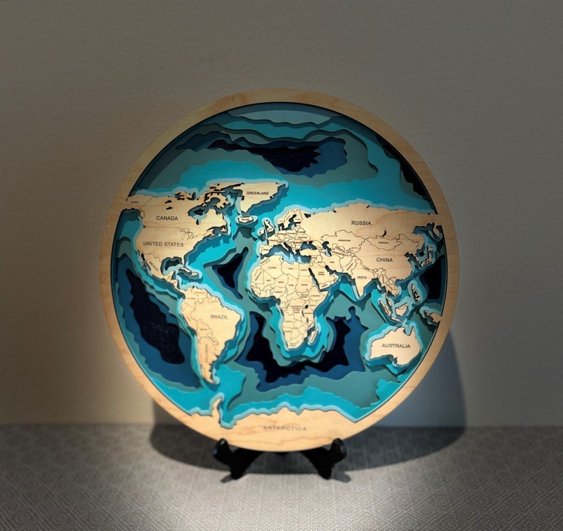World Map (multi-layer), Custom Map, 3D Map, Ocean Decor, Atlantic ...