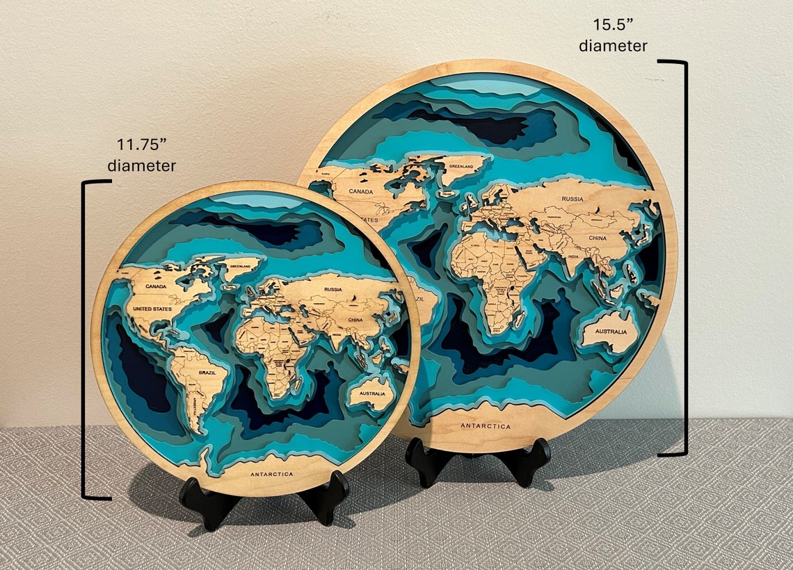 World Map (multi-layer), Custom Map, 3D Map, Ocean Decor, Atlantic ...