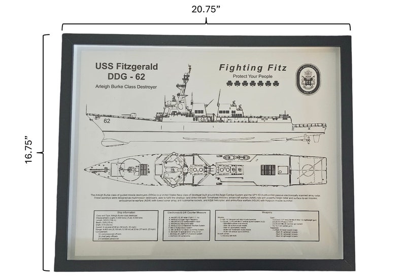 U.S.S. Fitzgerald - DDG62 Arleigh Burke-class Destroyer Laser Engraved ...