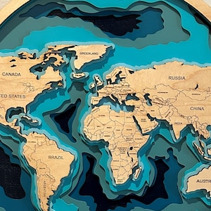 World Map (multi-layer), Custom Map, 3D Map, Ocean Decor, Atlantic ...