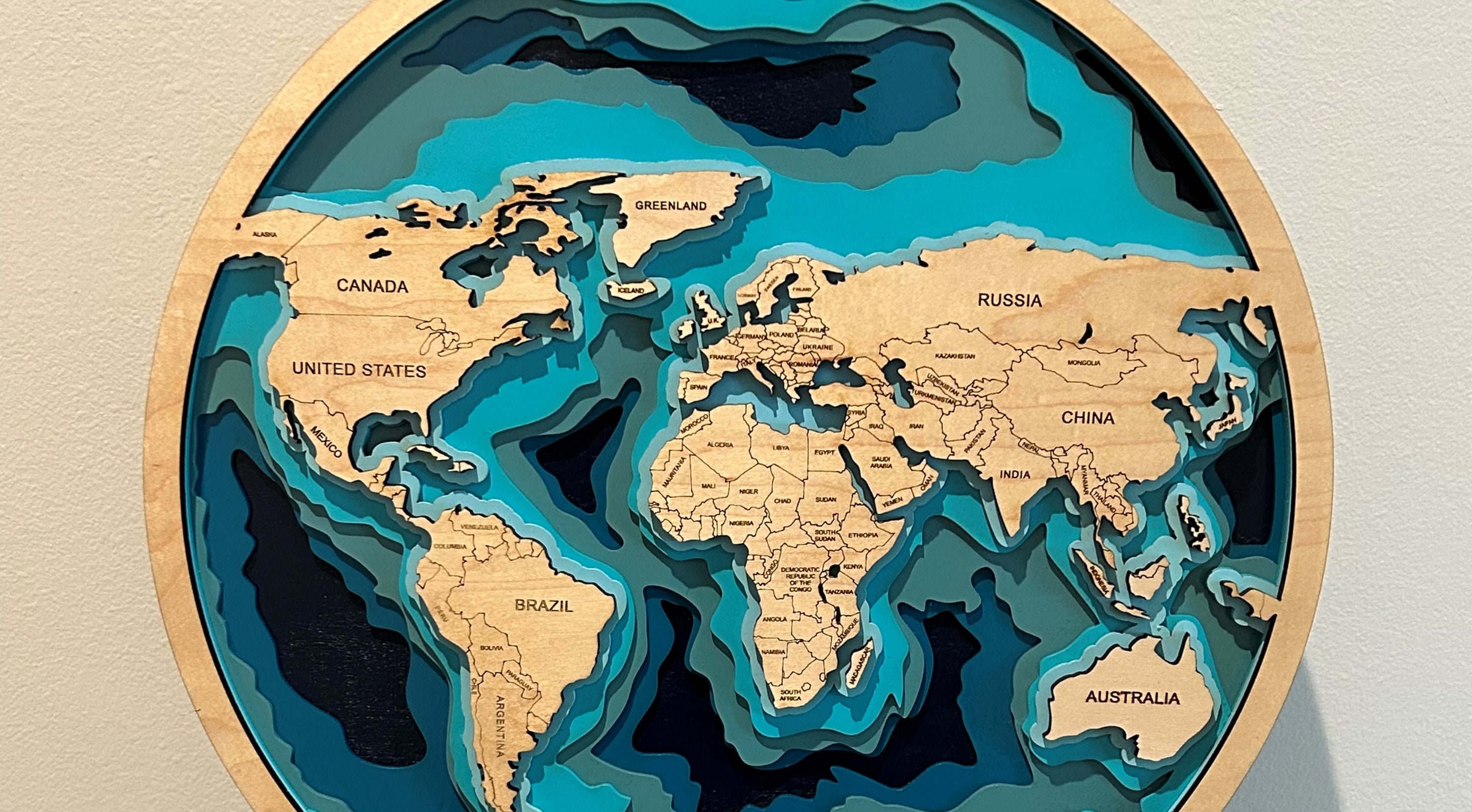 World Map (multi-layer), Custom Map, 3D Map, Ocean Decor, Atlantic ...