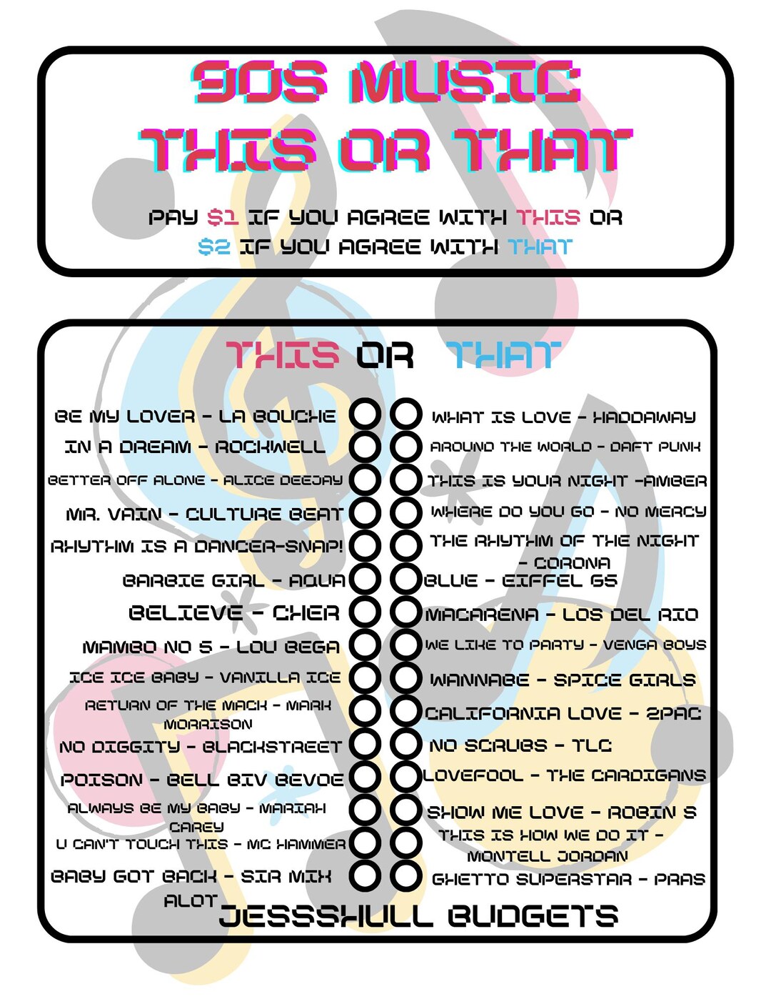 This or That 90s Songs - Etsy