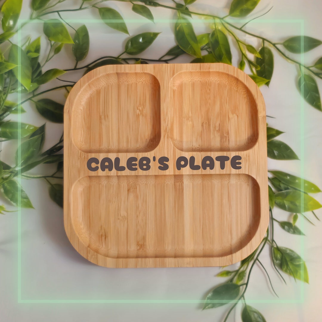 Personalised Square Kids Bamboo Snack Plate With Dividers, Durable and ...