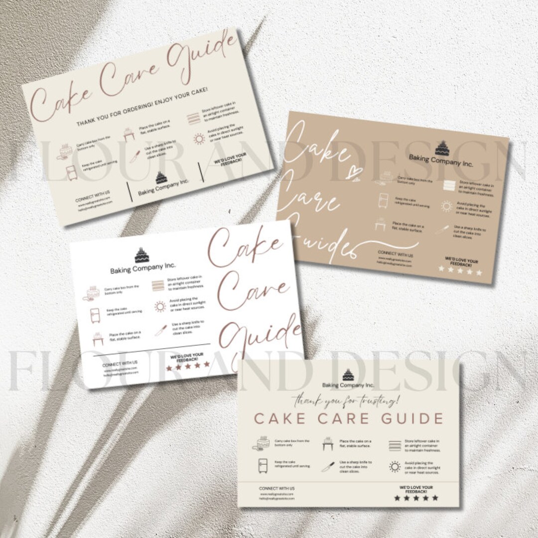 Thank You Card and Cake Care Guide Design Template Easy to Customize ...