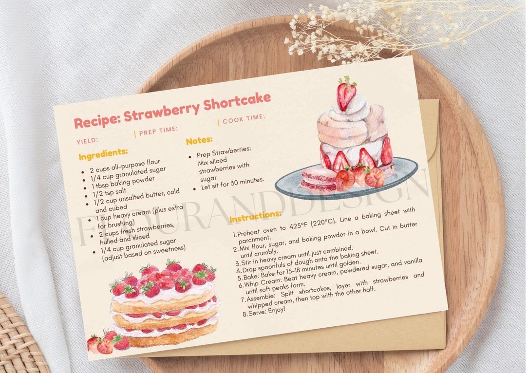 Editable Recipe Card Template, Bakers Recipe, Minimalist Recipe Card ...