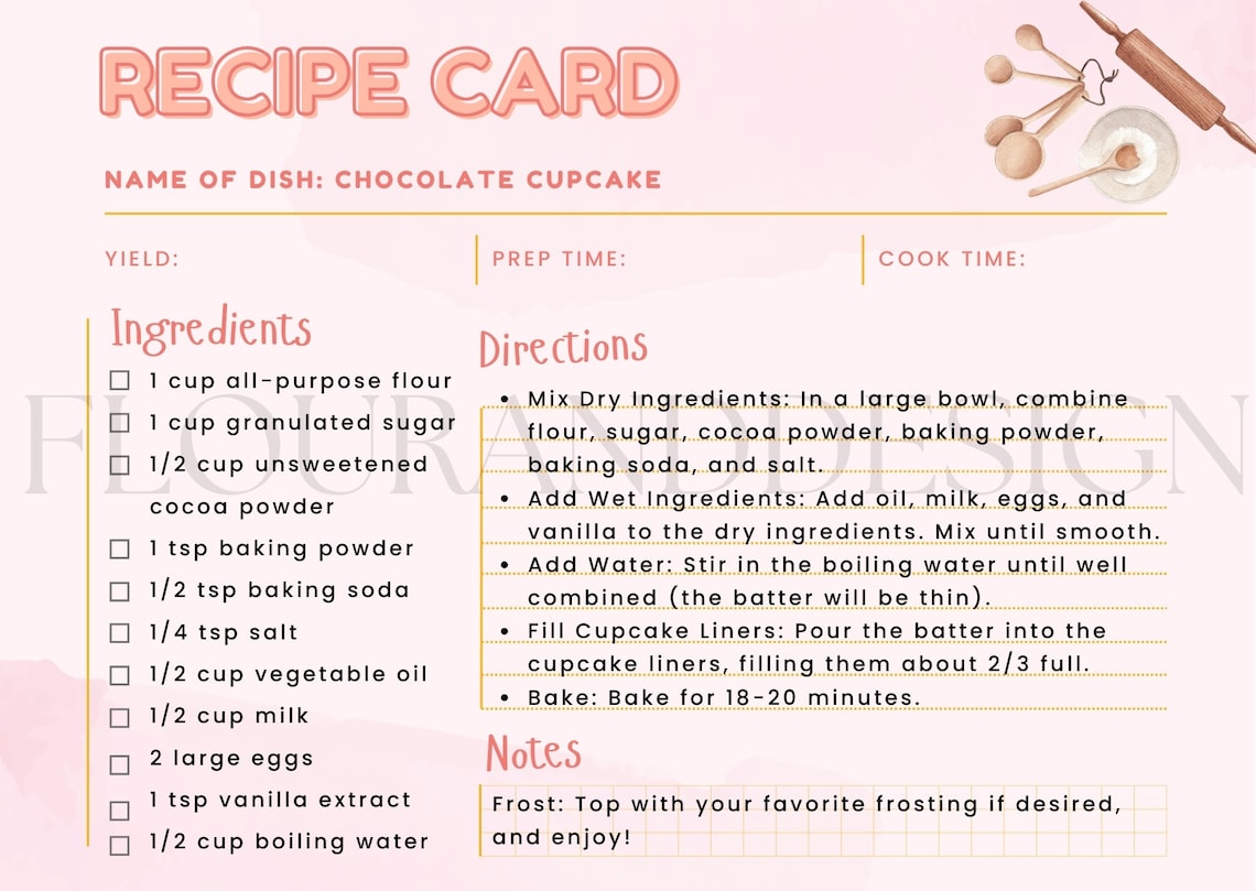 Editable Recipe Card Template, Bakers Recipe, Minimalist Recipe Card ...