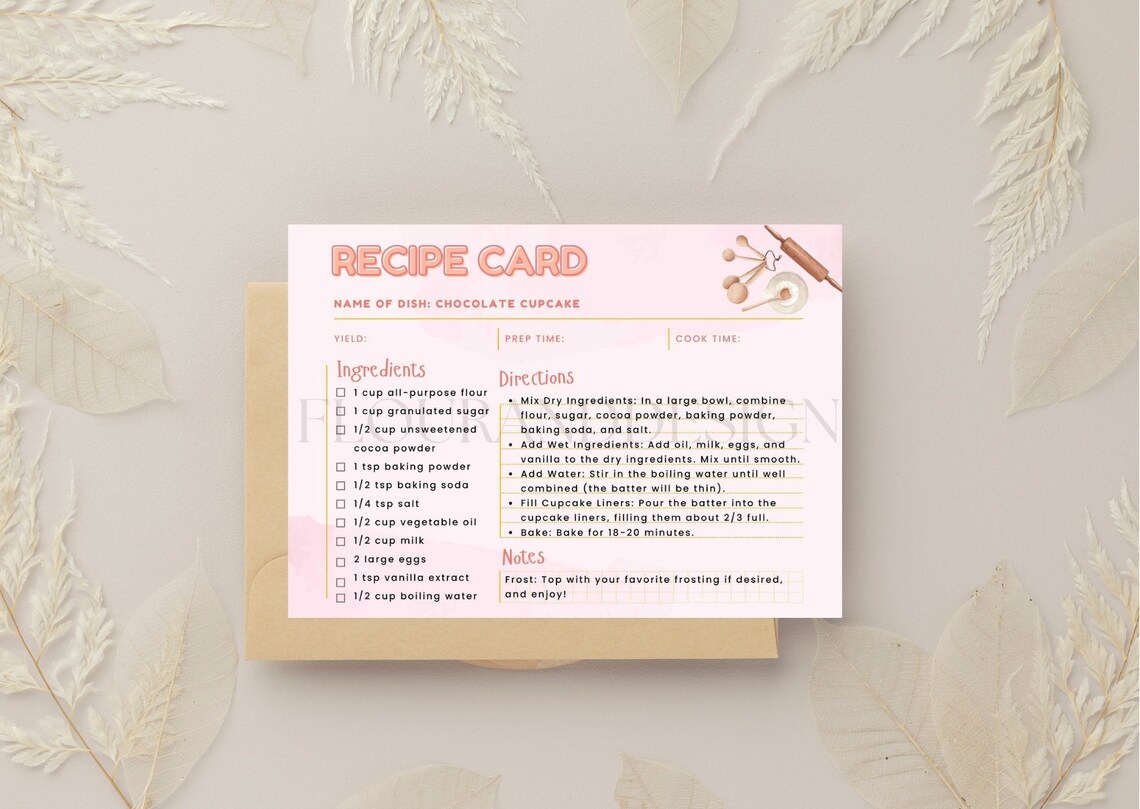 Editable Recipe Card Template, Bakers Recipe, Minimalist Recipe Card ...
