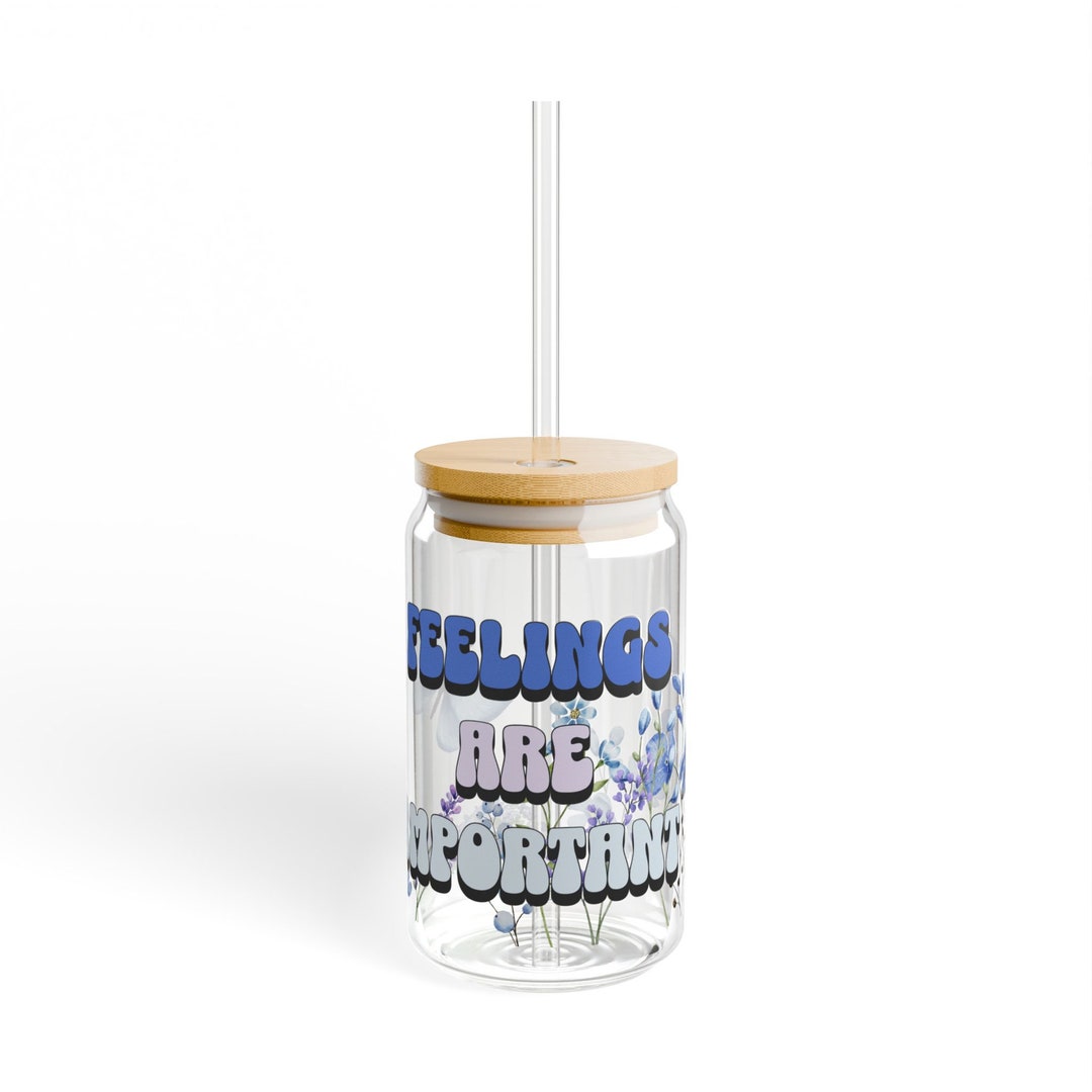 Feelings Are Important Cute Glass Cup With Bamboo Lid, Yoga Tumbler for ...