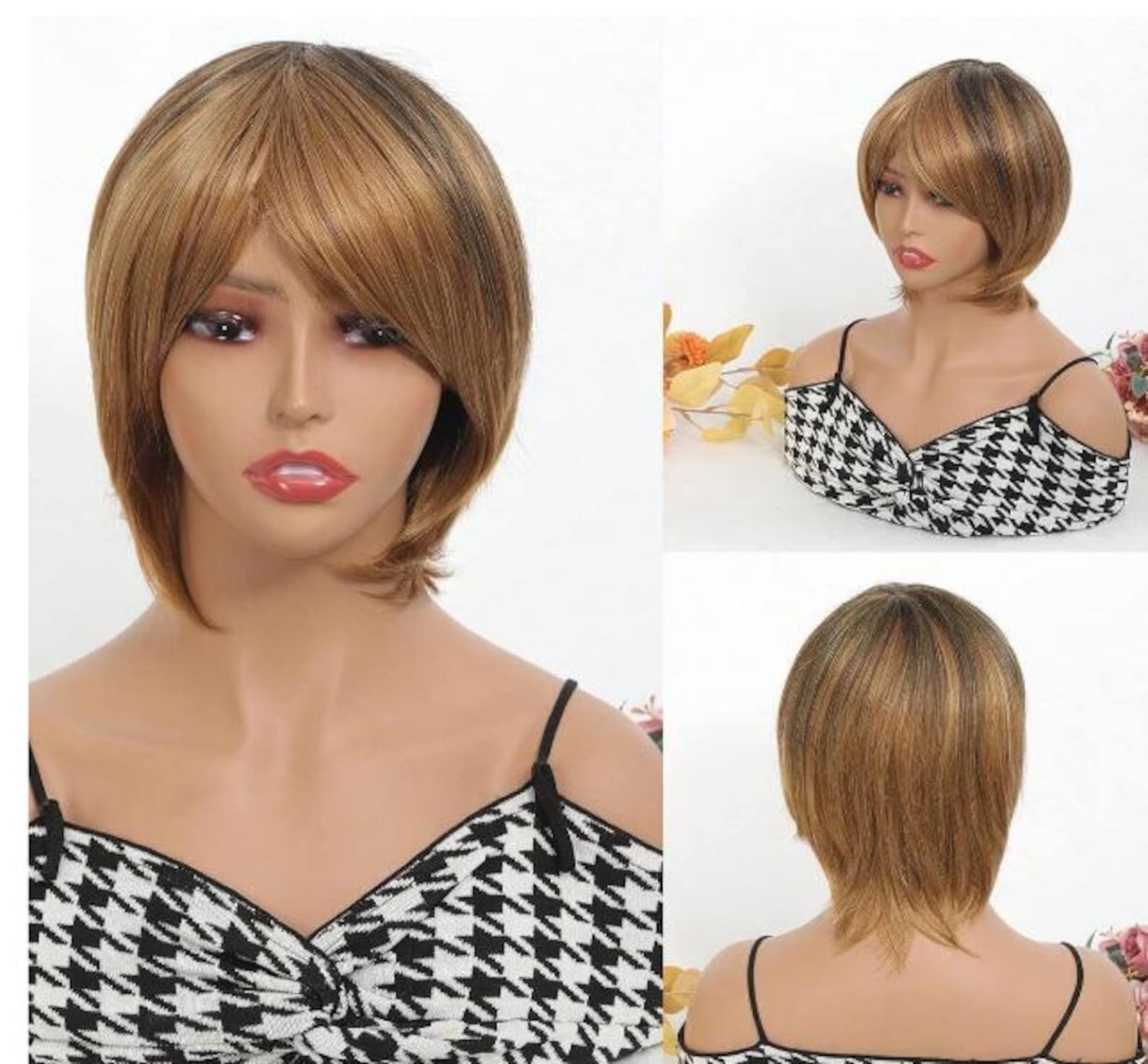 Sleek Chic Short Brown Bob Wig With Bangs for Women Heat Resistant ...