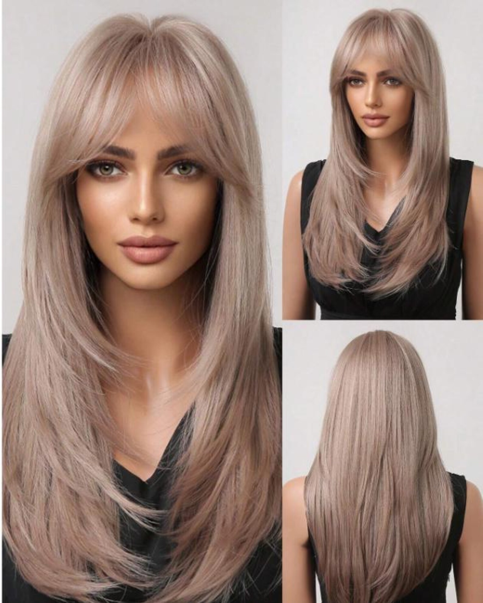 Blonde Wigs for Women,long Layered Wigs With Bangs Heat Resistant ...