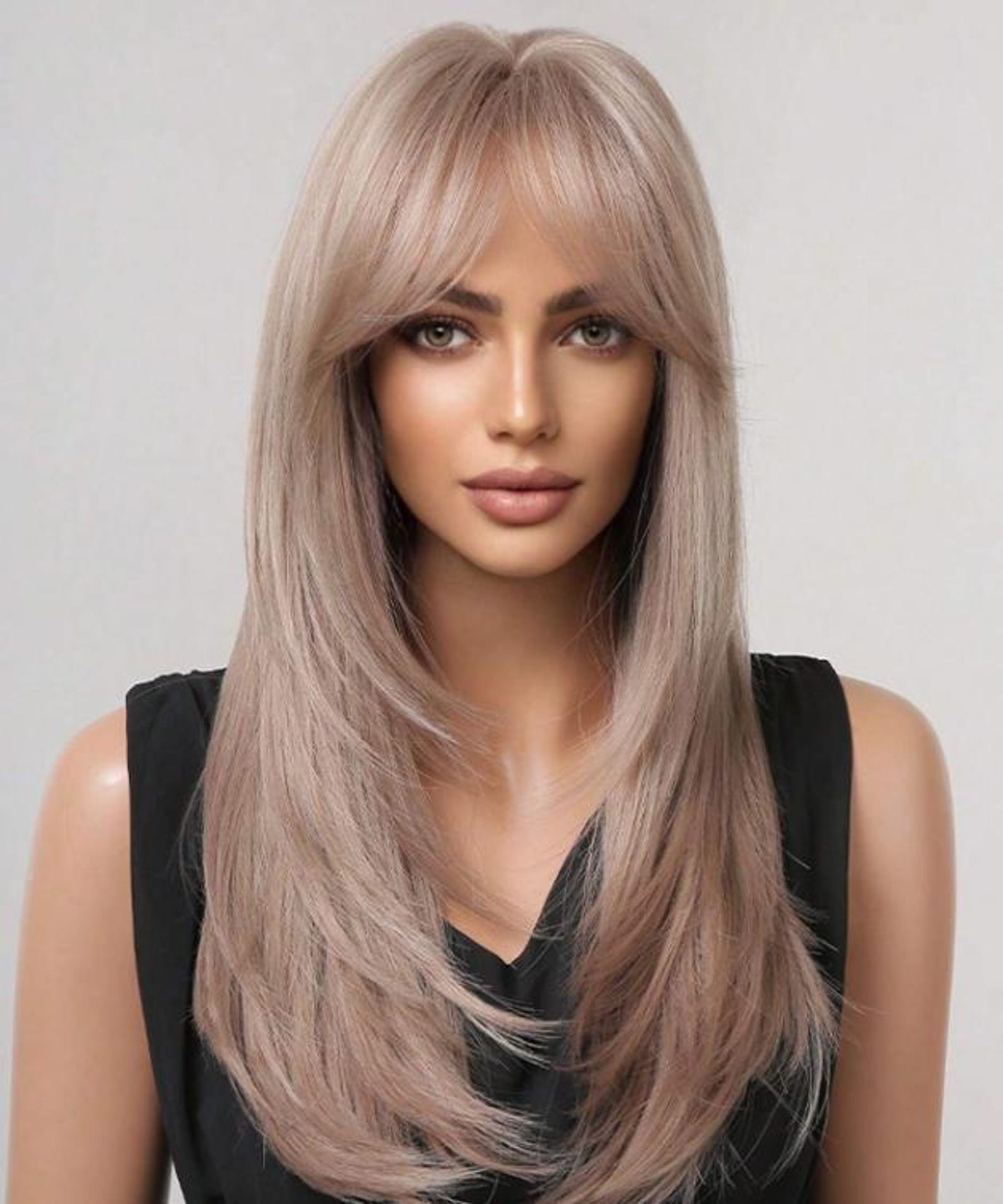 Blonde Wigs for Women,long Layered Wigs With Bangs Heat Resistant ...