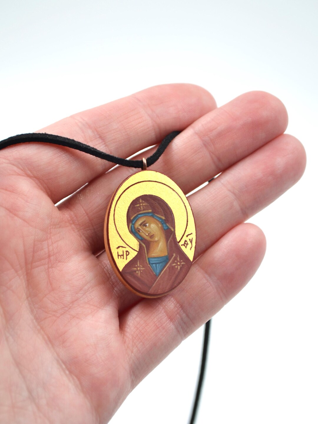 Theotokos Virgin Mary Orthodox Necklace Mother of God Hand Painted Icon ...