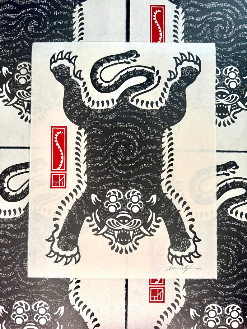 Tibetan Void Tiger Linocut Print: Tattoo Art Home Decor - Etsy