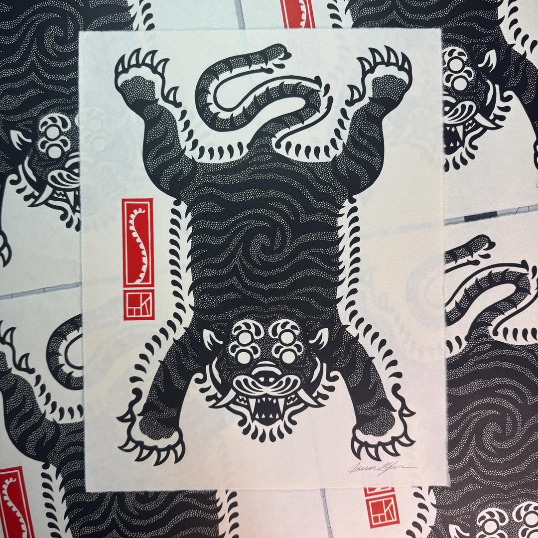 Void Tiger Print in Black, Tiger, Fur, Animal Art, Blockprint, Tattoo ...