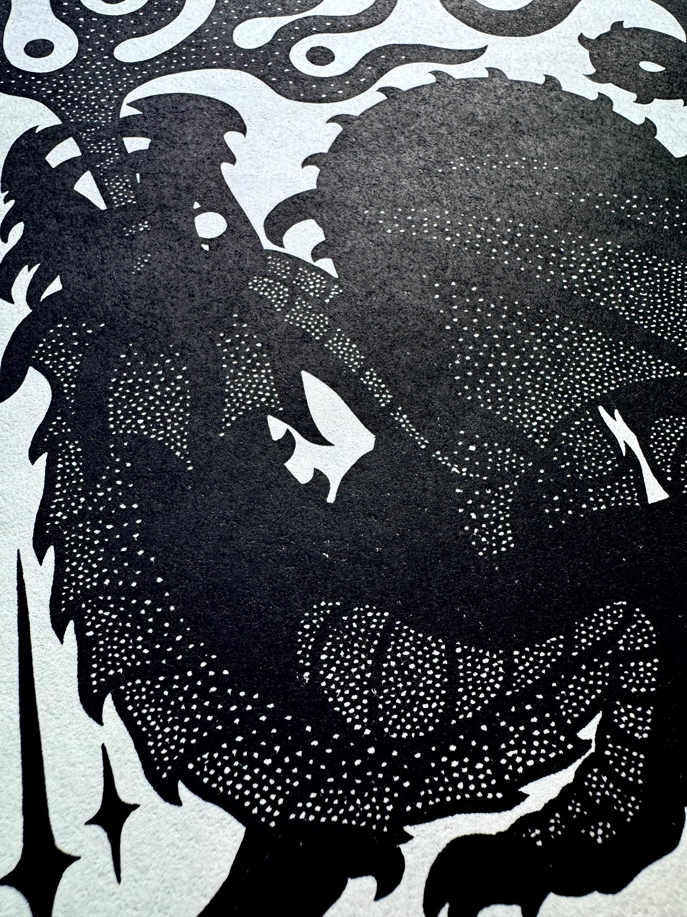 Dragon Fire Linocut Print: Black Ink Medieval Wall Art - Etsy