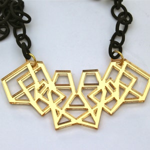 Geometric Necklace Gold Mirrored Acrylic Laser Cut With Black - Etsy