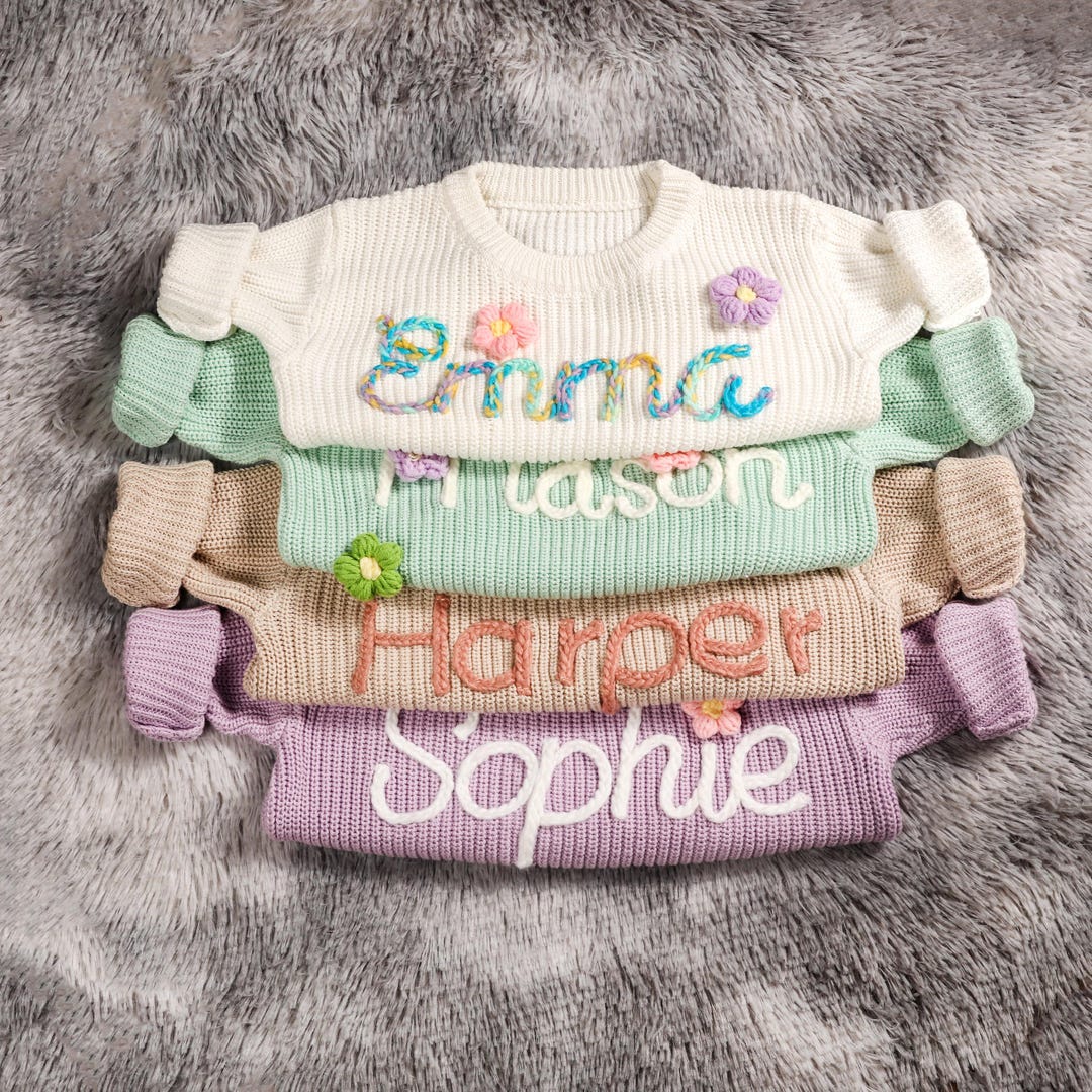 Hand-embroidered Name Baby Sweater: Custom Monogrammed Knit Cardigan - Etsy