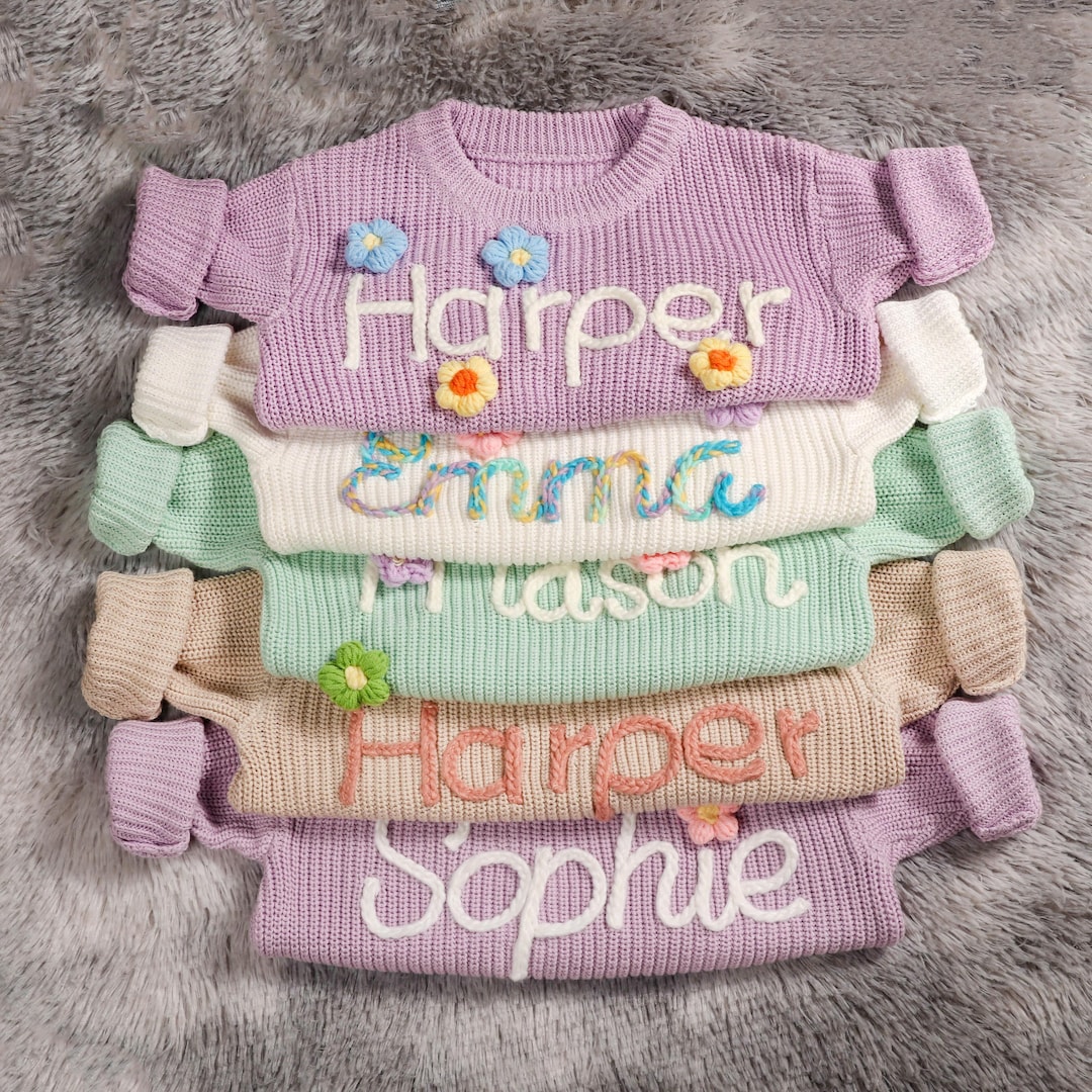 Hand-embroidered Name Baby Sweater: Custom Monogrammed Cardigan - Etsy