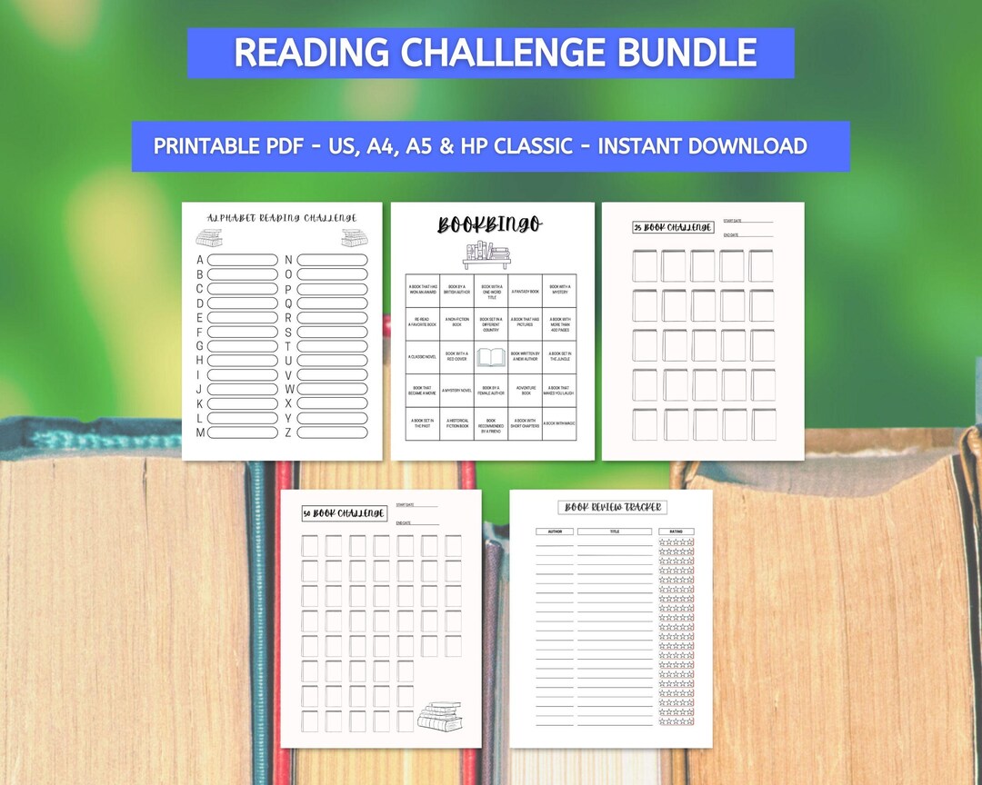 Book Reading Challenge Bundle, Reading Journal Printable, Reading ...