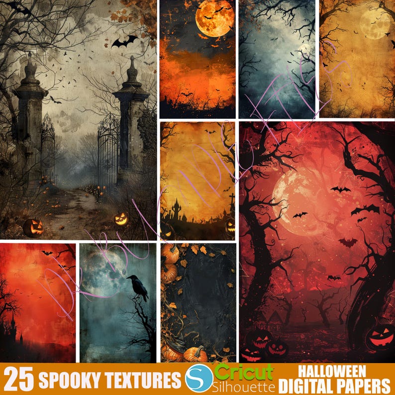 Seamless Spooky Halloween PNG, Digital Background, Creepy Patterns for ...