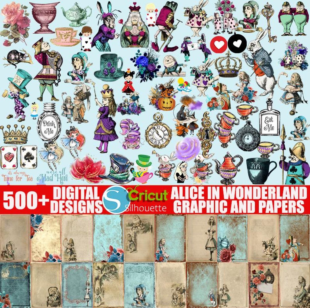 Alice in Wonderland Digital Paper Graphics, Alice Journal Paper, Dark ...