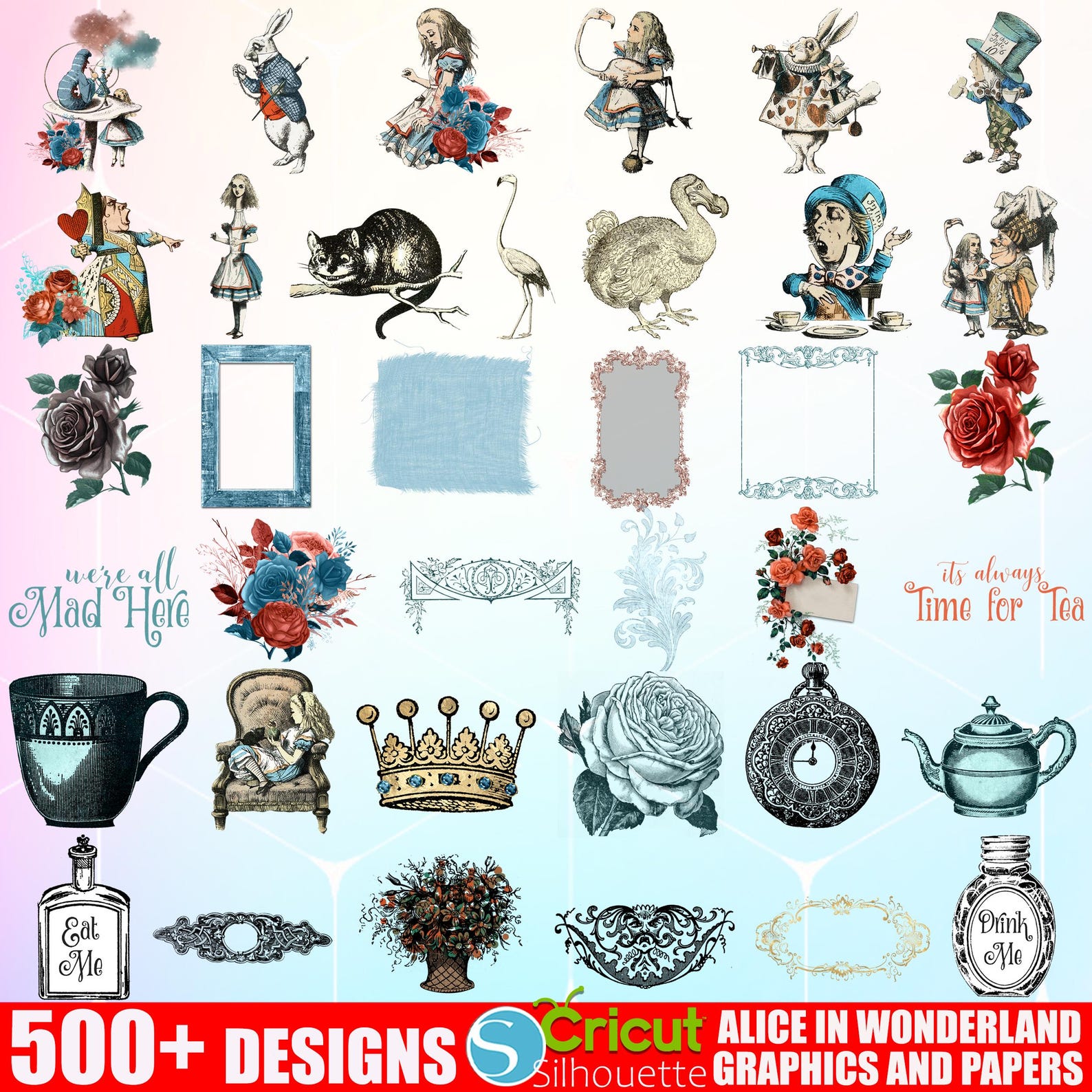 Alice in Wonderland Digital Paper Graphics, Alice Journal Paper, Dark ...