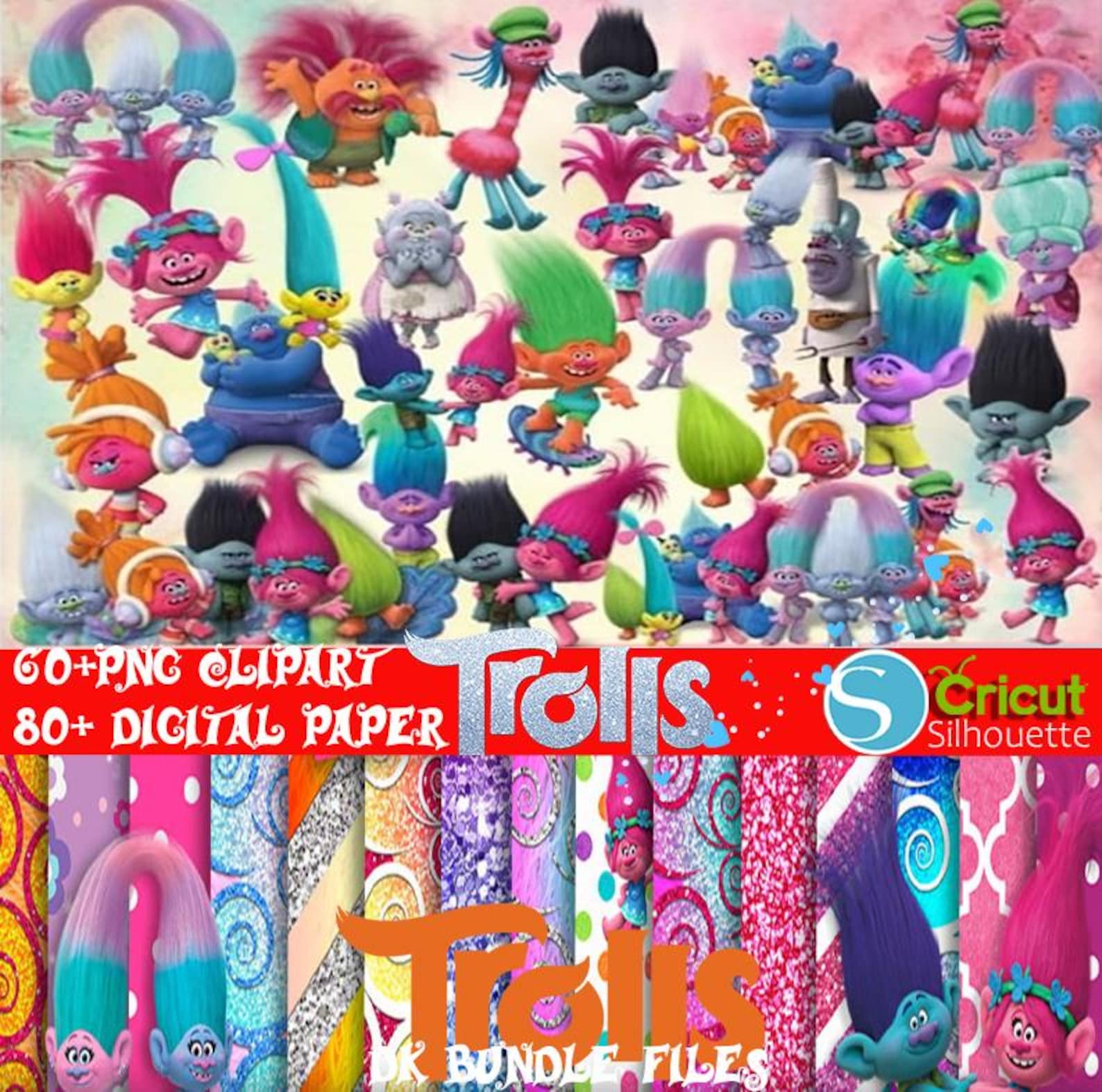 Trolls PNG Sublimation Pack, Trolls Clipart, Digital Papers, Trolls PNG ...