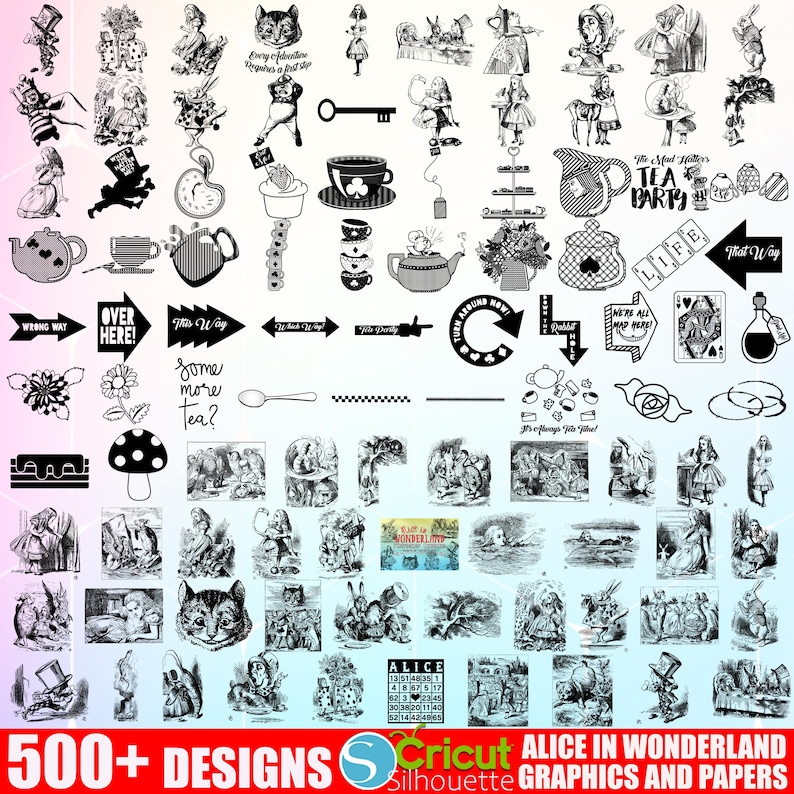 Alice in Wonderland Digital Paper Graphics, Alice Journal Paper, Dark ...