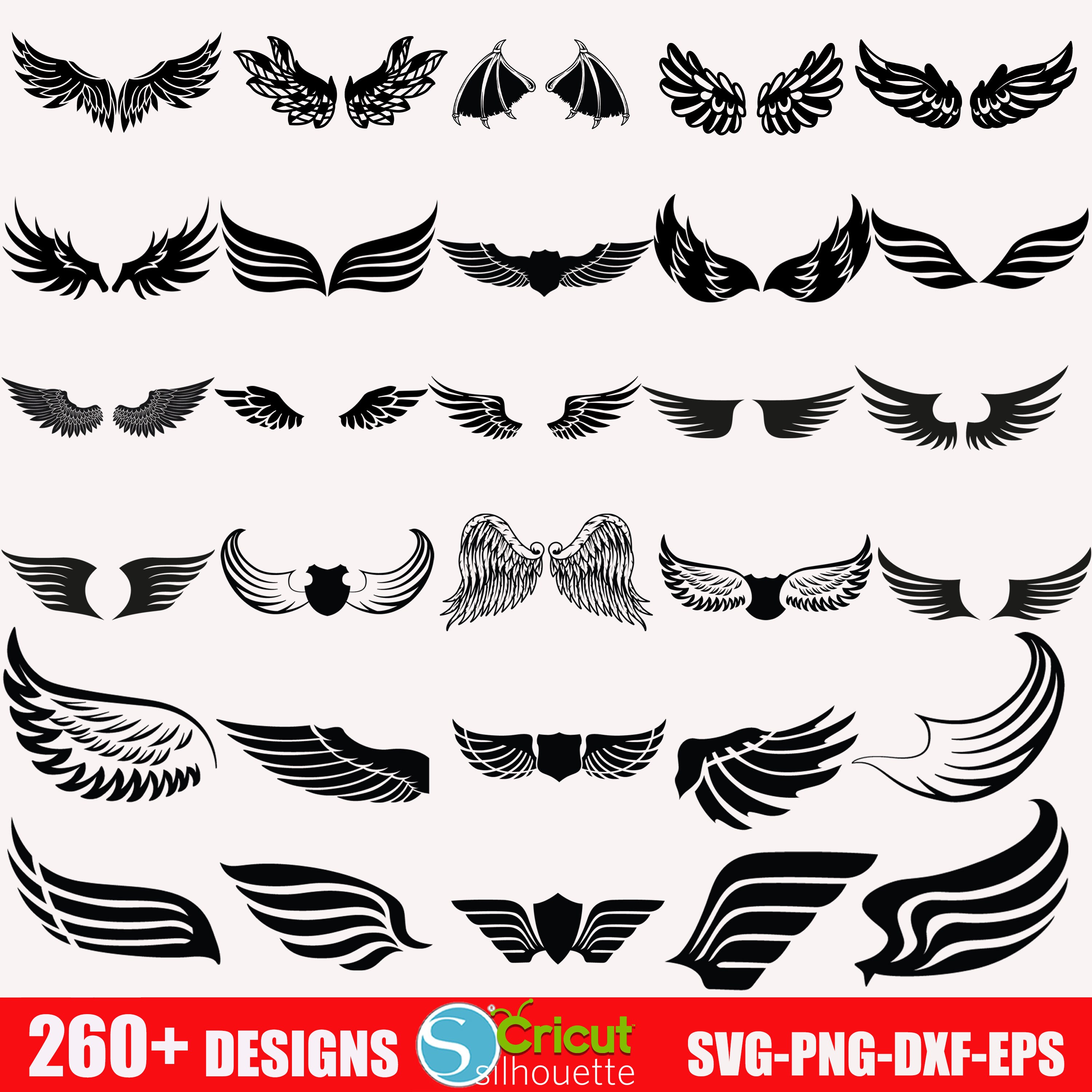 260+ Angel Wings Svg Pack, Wing Shape, Wing Outline, Wing Monument, Svg ...