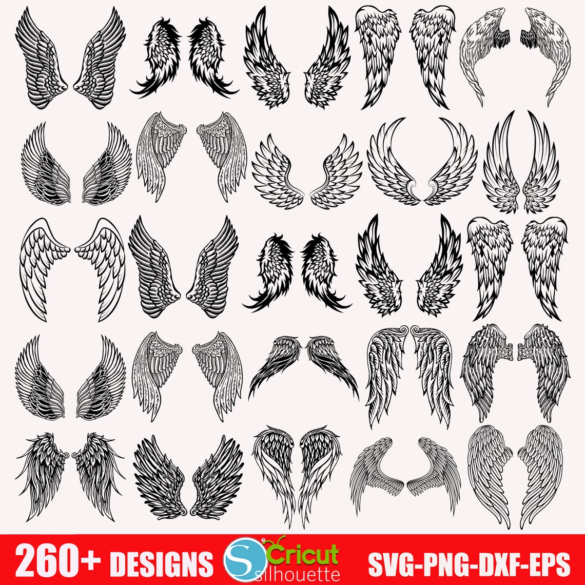 260+ Angel Wings Svg Pack, Wing Shape, Wing Outline, Wing Monument, Svg ...