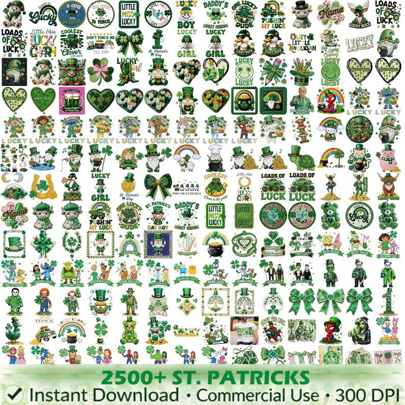St Patrick's Day PNG SVG Bundle, 2500+ Shamrock Irish Lucky Designs ...