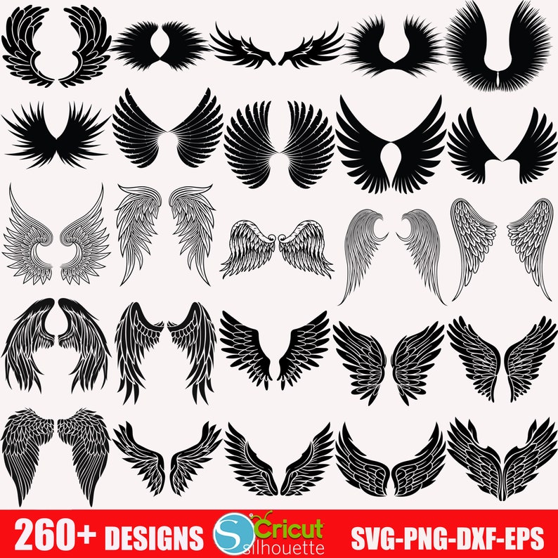 260+ Angel Wings Svg Pack, Wing Shape, Wing Outline, Wing Monument, Svg ...