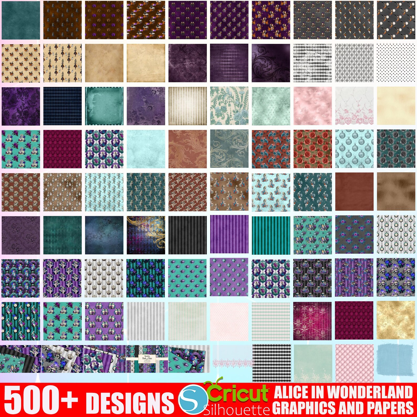 Alice in Wonderland Digital Paper Graphics, Alice Journal Paper, Dark ...