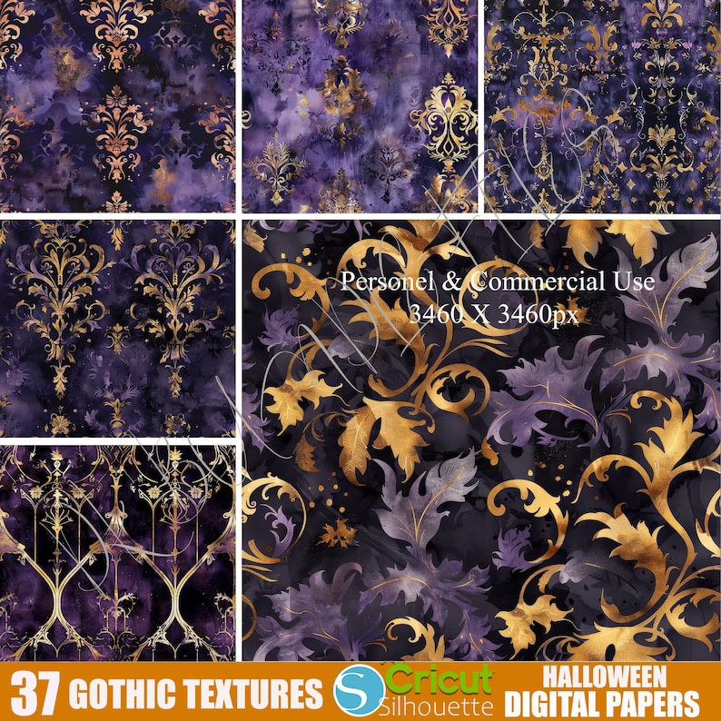 Halloween Gothic Texture, PNG Seamless Digital Papers, Spooky Pumpkin ...