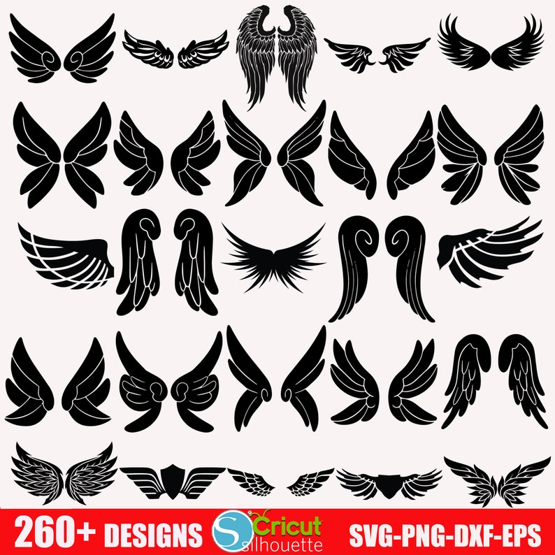 260+ Angel Wings Svg Pack, Wing Shape, Wing Outline, Wing Monument, Svg ...