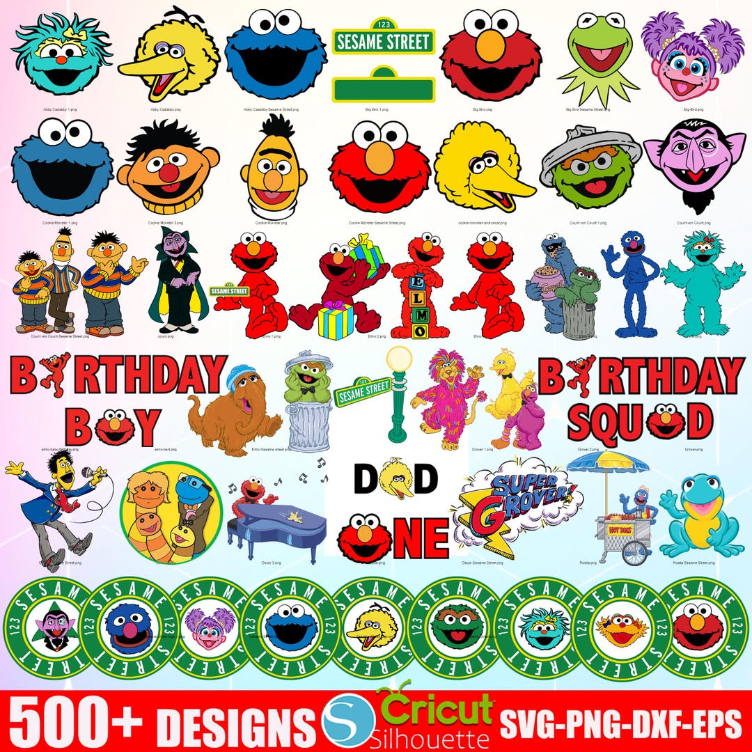 Street Monsters SVG PNG Bundle, Elmo, Cookie Monster and Friends, Big Bird, Street Monsters ...