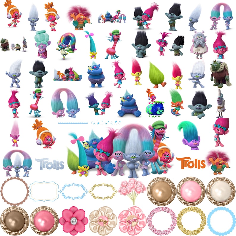 Trolls PNG Sublimation Pack, Trolls Clipart, Digital Papers, Trolls PNG for Birthday Party ...