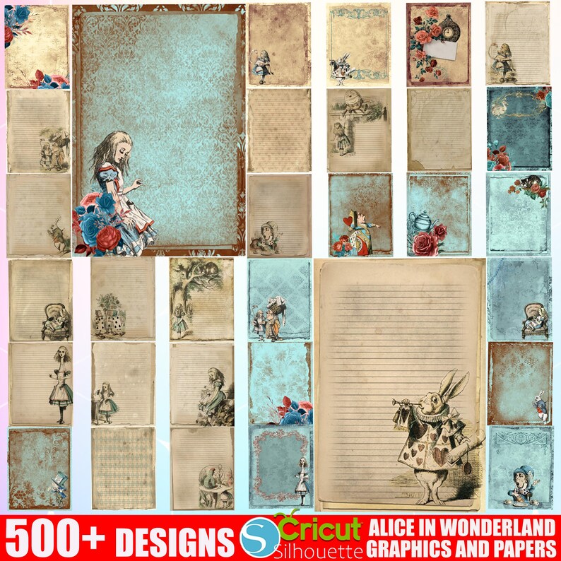 Alice in Wonderland Digital Paper Graphics, Alice Journal Paper, Dark ...