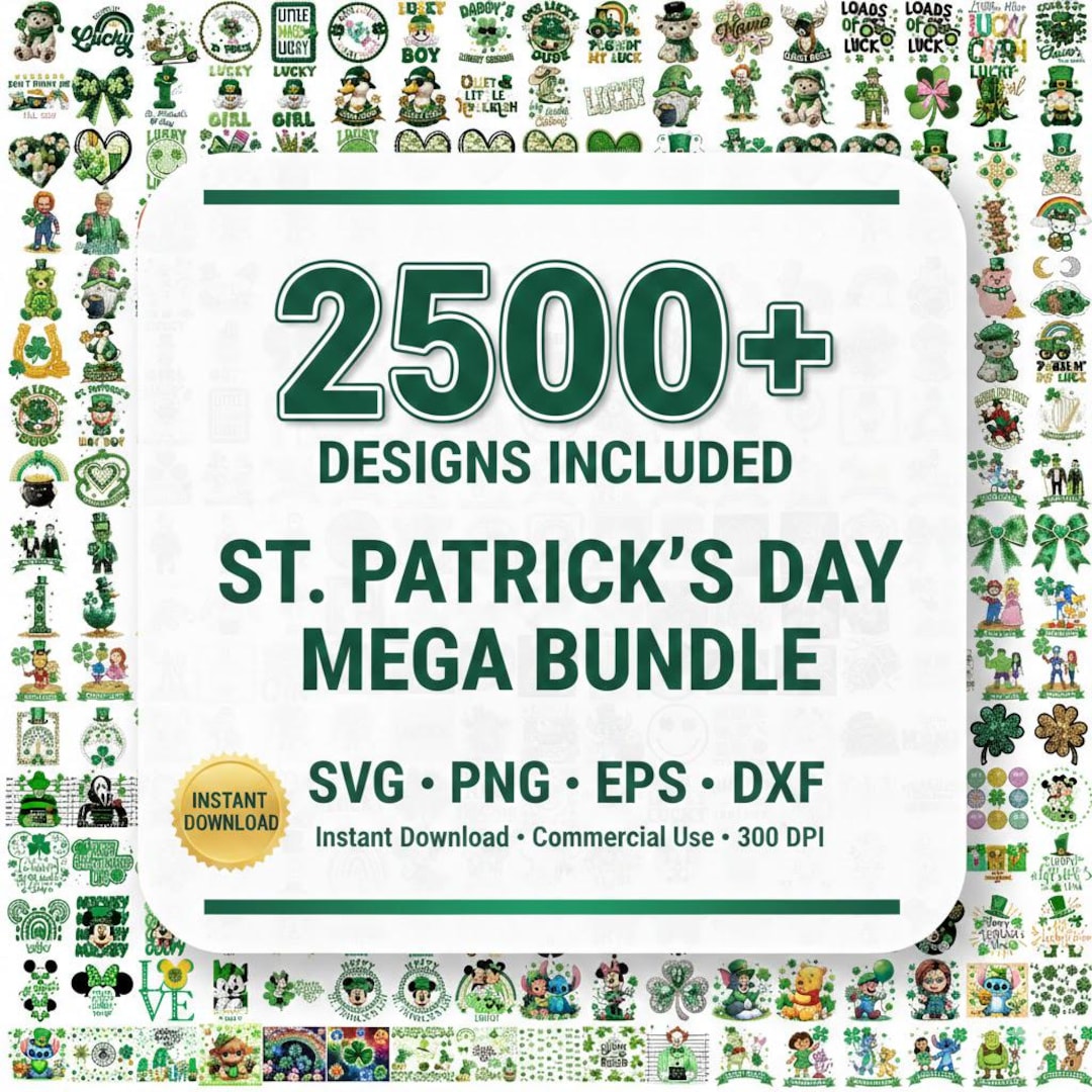 St Patrick's Day PNG SVG Bundle, 2500+ Shamrock Irish Lucky Designs ...