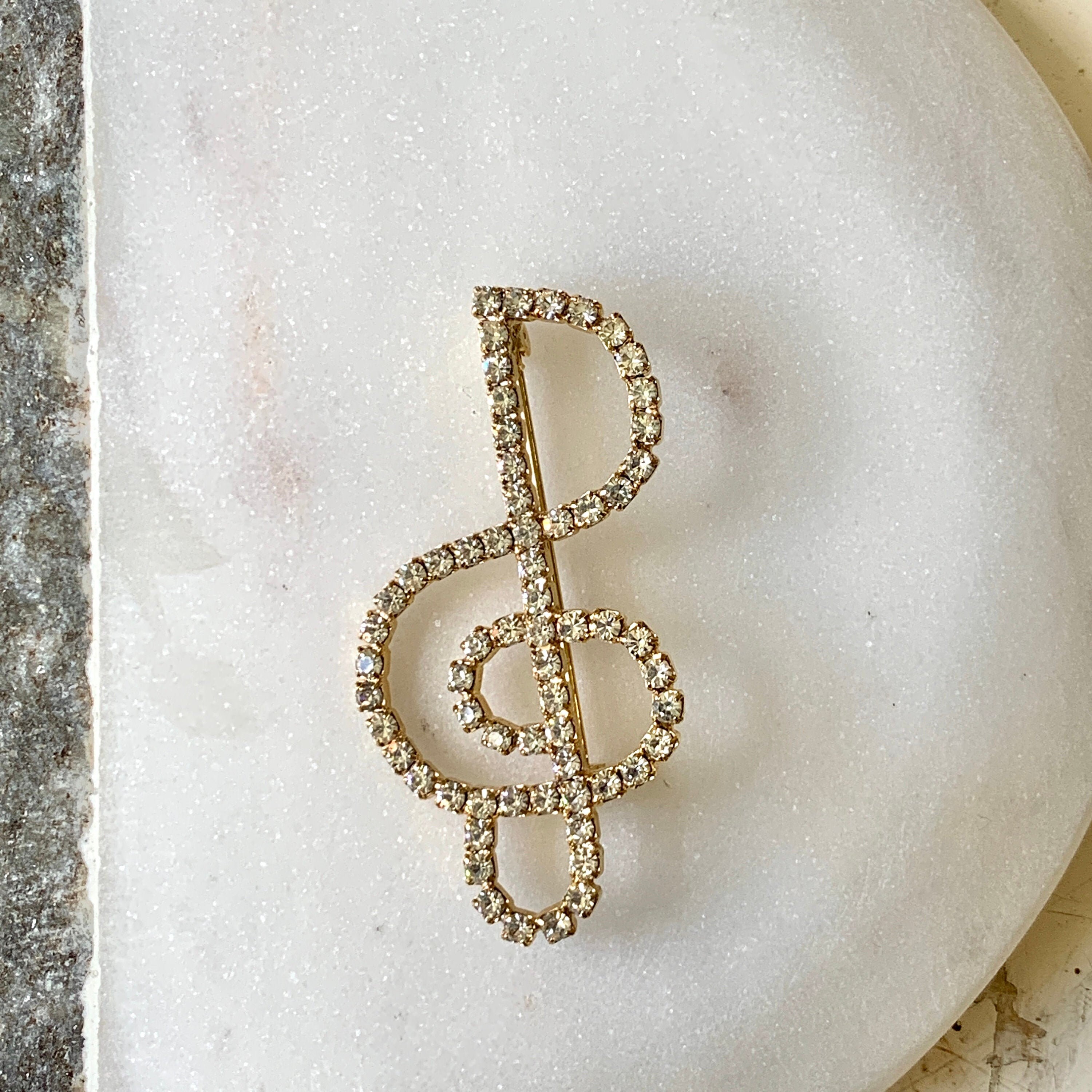 Vintage Rhinestone Treble Clef Music Brooch Gift for Music - Etsy