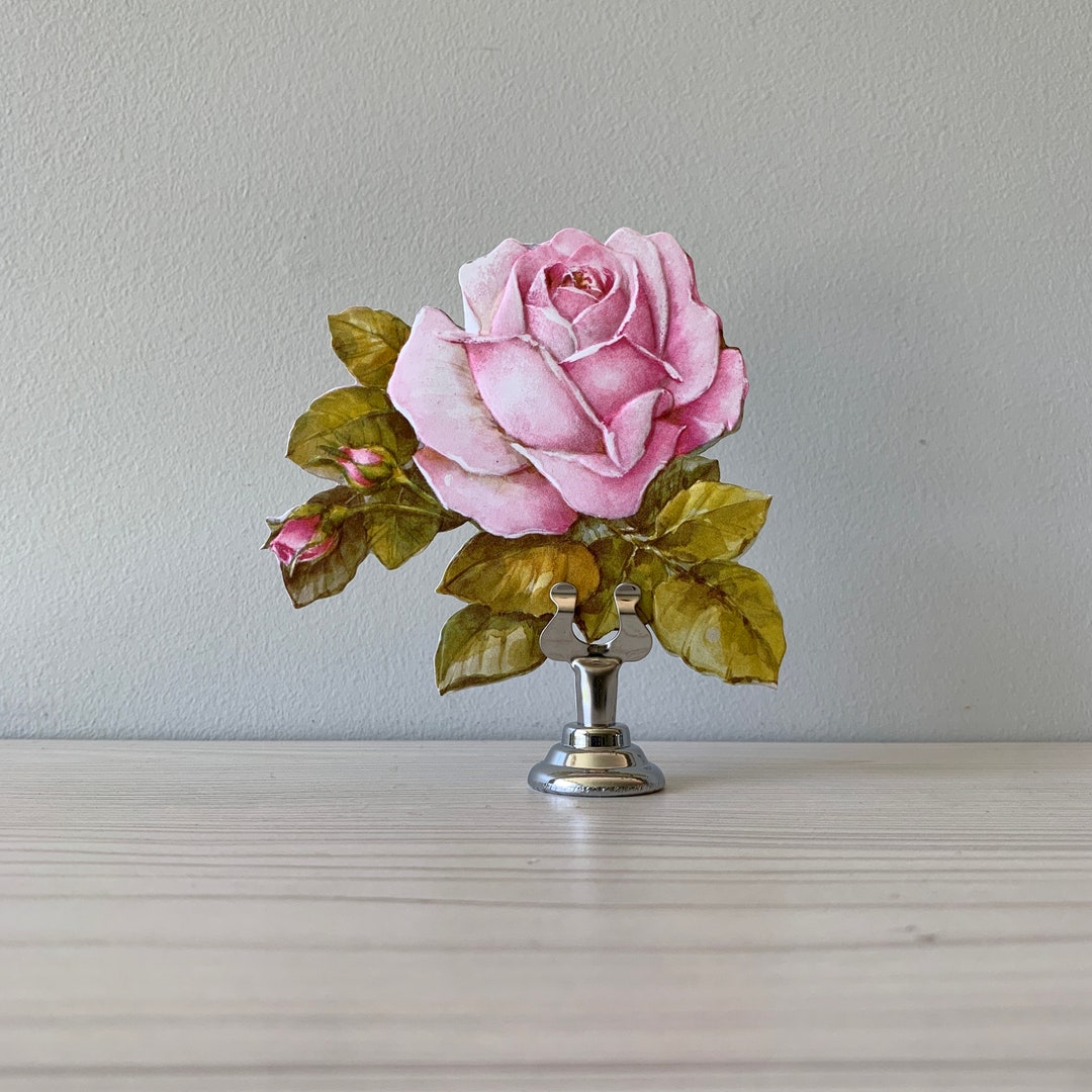 Set of 4 1970s Die Cut Embossed Pink Rose Cards - Gift Tag - Placecard ...