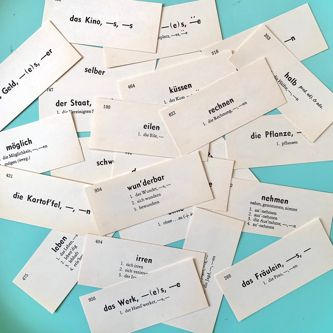 50 Vintage German Vocabulary Cards German to English - Etsy