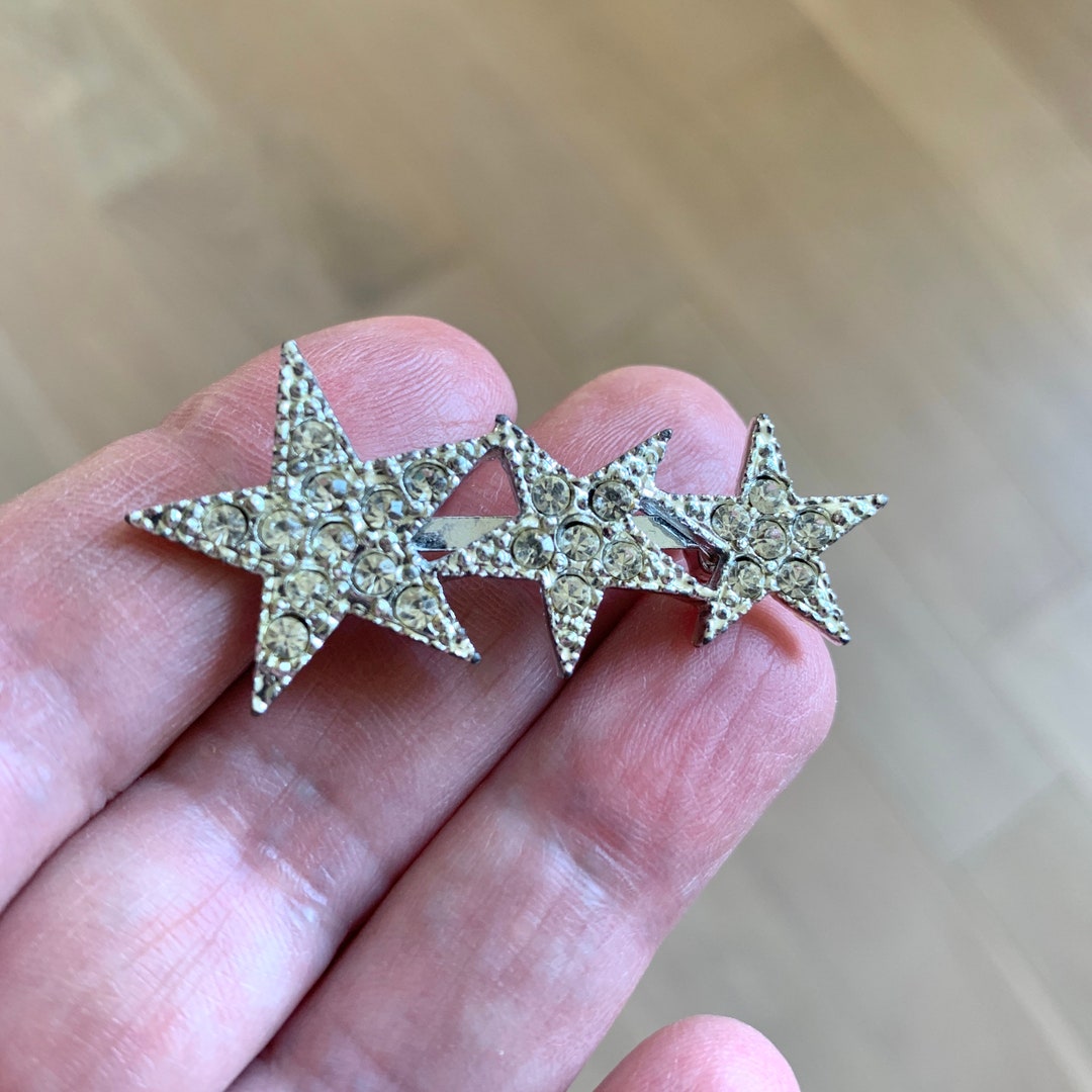 Vintage Triple Star Rhinestone Brooch 3 Stars Pin - Etsy