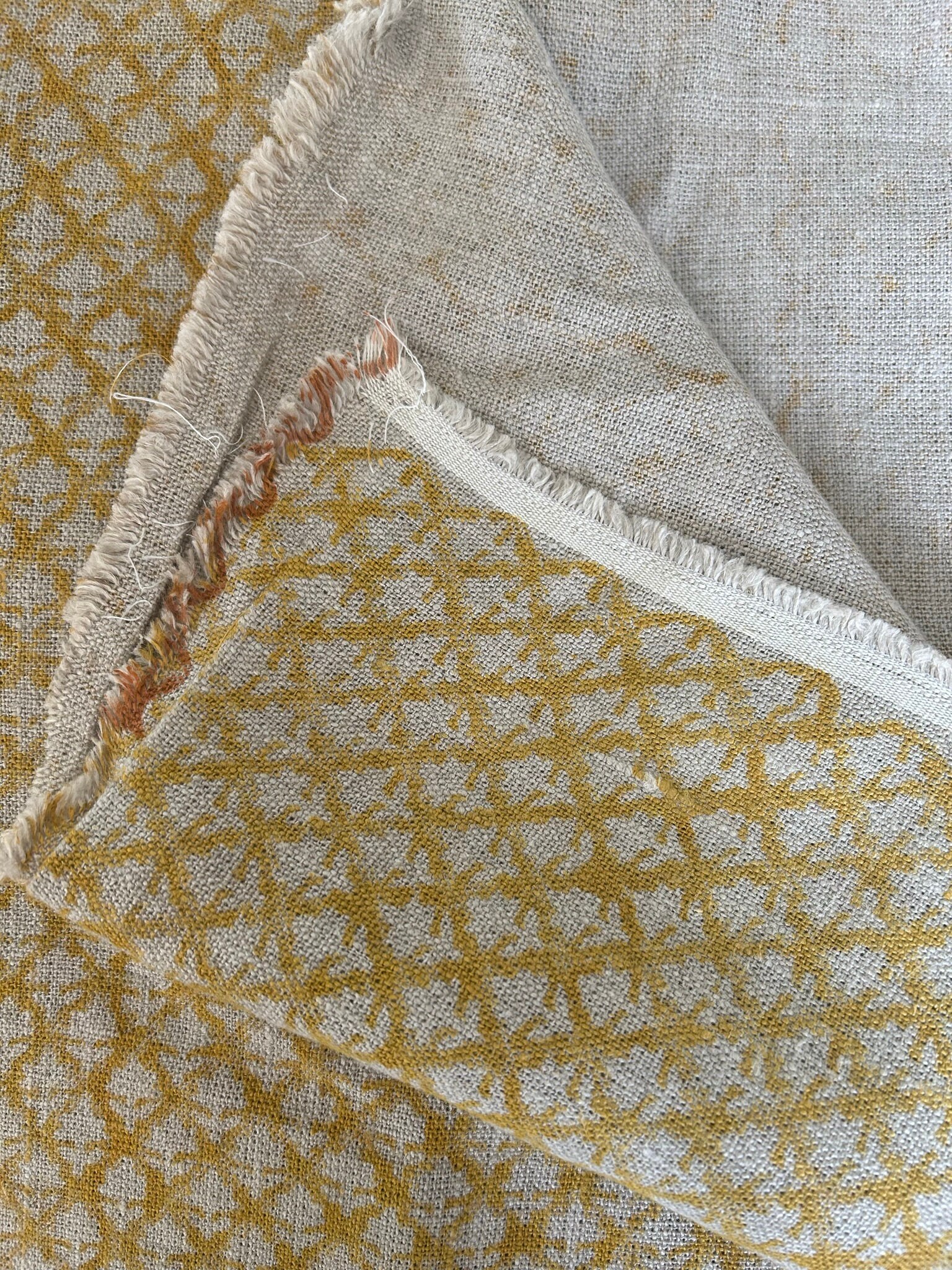 Block Print Linen Upholstery Fabric Mustard on Natural 2.5 Yards - Etsy