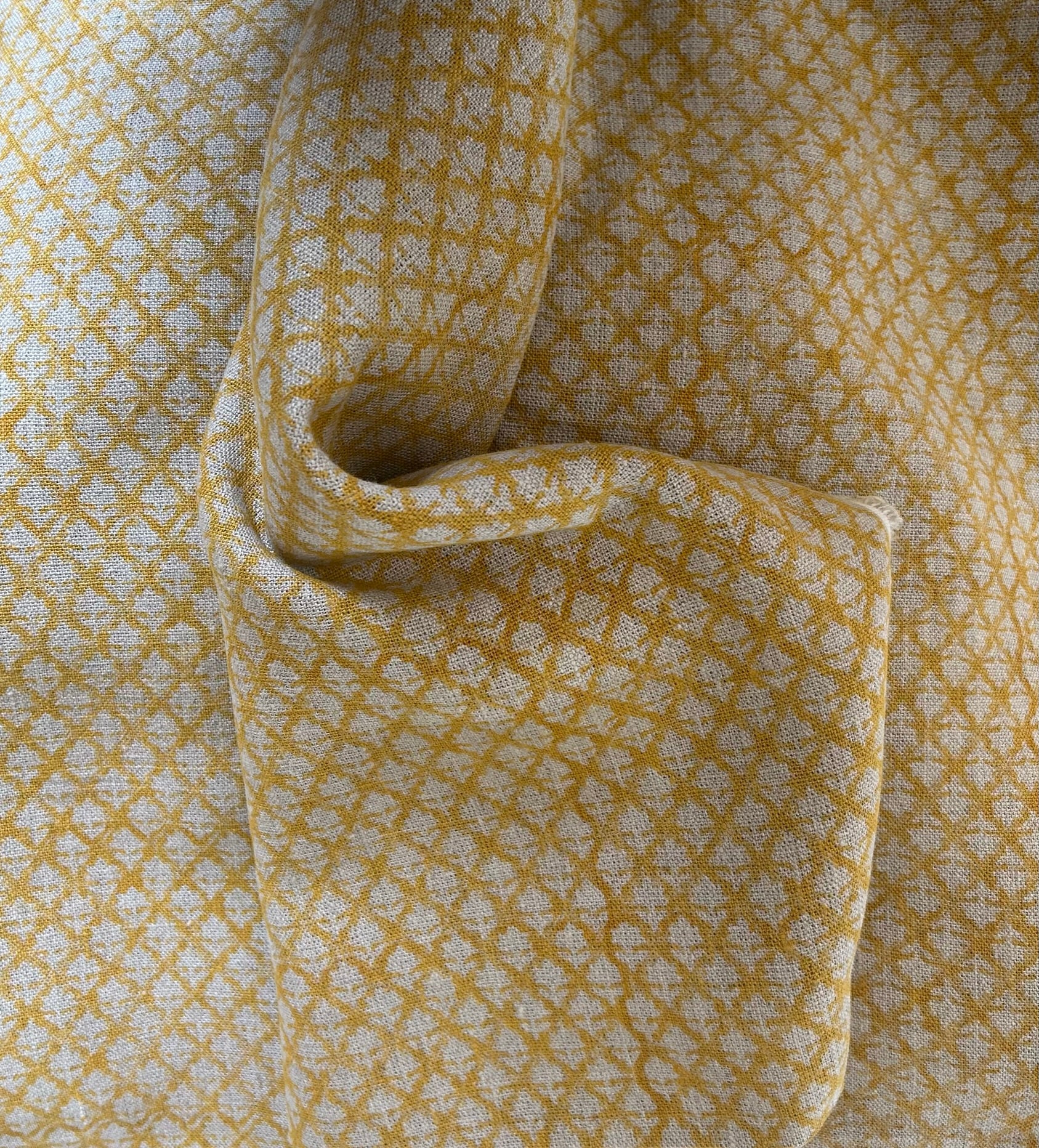 Block Print Linen Upholstery Fabric Mustard on Natural 2.5 Yards - Etsy