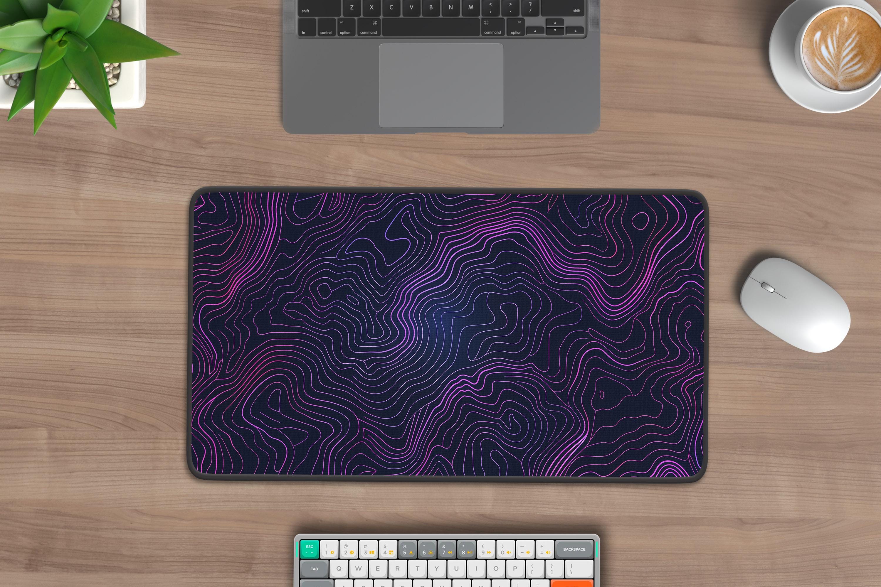 Neon Topographic Map Desk Mat - Stylish Large Mousepad, Best Gift for ...