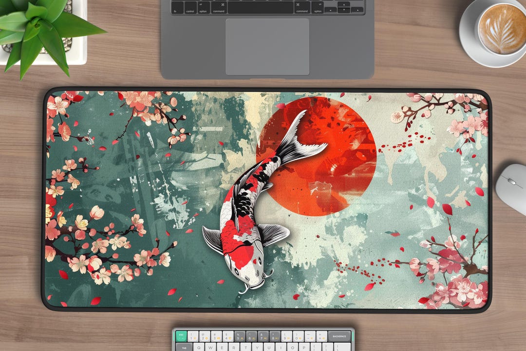 Koi Fish Desk Mat: Japanese Art Large Mousepad - Etsy