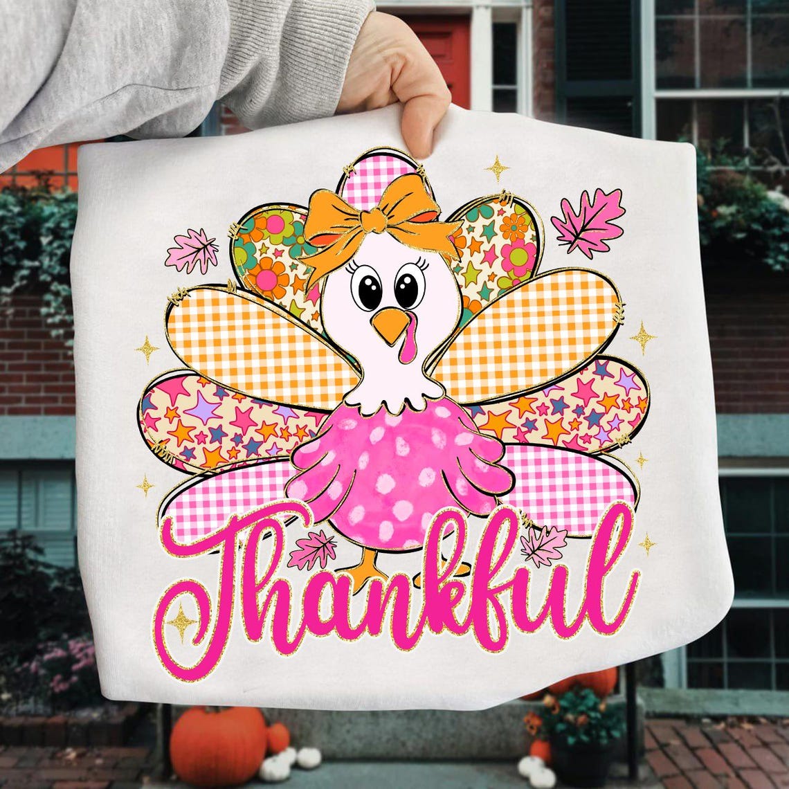 Neon Turkey Thanksgiving Coquette Png, Pink Floral Fall Coquette Bow ...