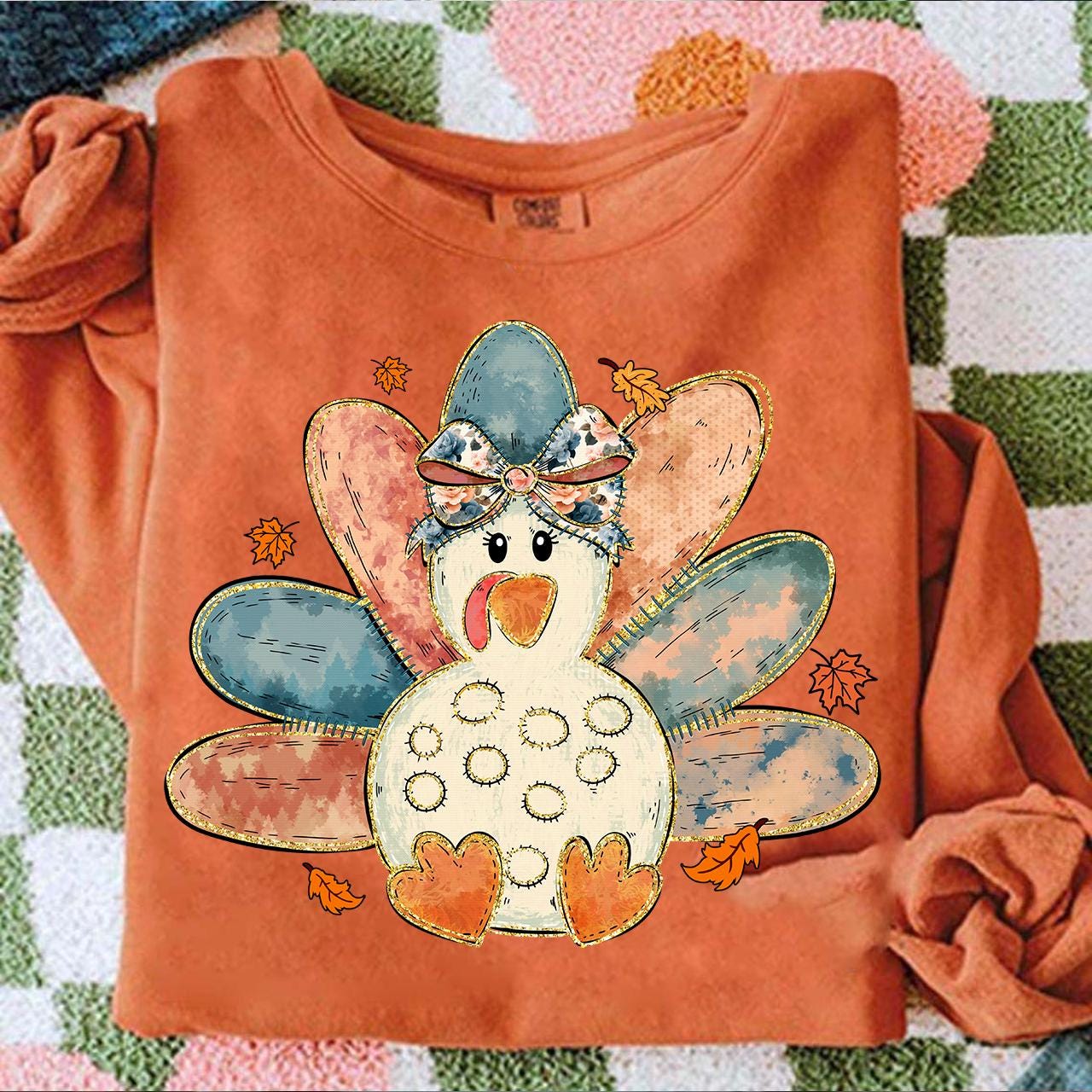 Denim Blue Thankful Turkey Png, Turkey Patchwork, Give Thanks Png ...