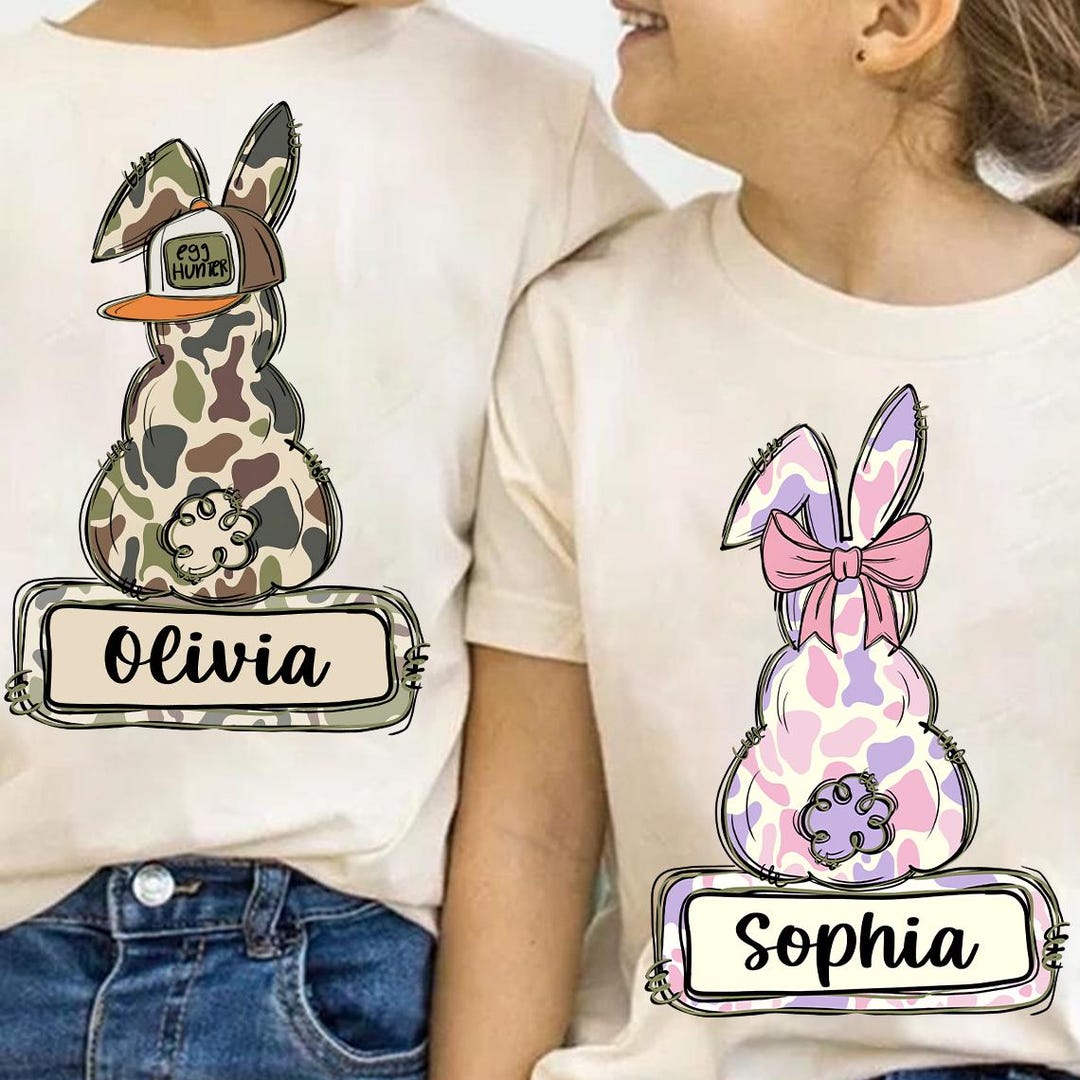 Boy Girl Easter Camo Png, Boy Bunny With Cappng, Egg Hunter Png, Kids ...